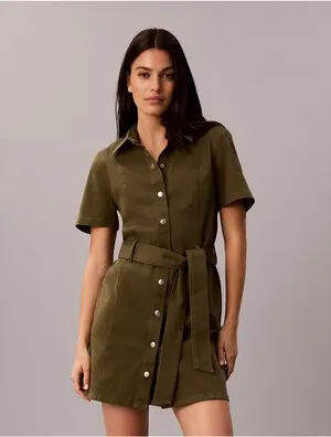 Calvin Klein Stretch Twill Belted Dress