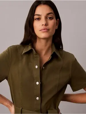 Calvin Klein Stretch Twill Belted Dress