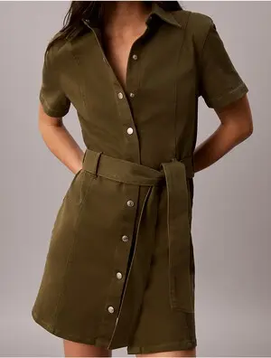 Calvin Klein Stretch Twill Belted Dress
