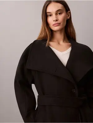 Calvin Klein Wool Blend Belted Coat - Black