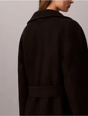 Calvin Klein Wool Blend Belted Coat - Black