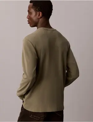 Calvin Klein Woven Monologo Waffle Crewneck Tee - Dusty Olive