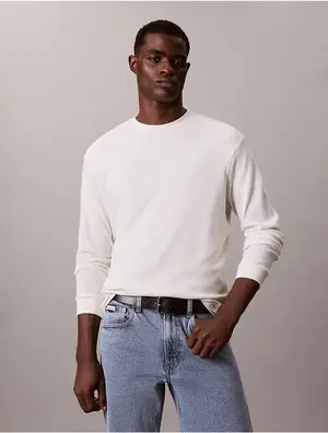 Calvin Klein Woven Monologo Waffle Crewneck Tee - Tofu