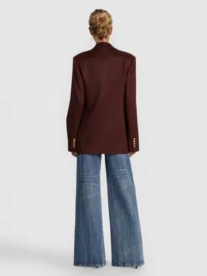 Alice + Olivia Ronan Oversized Wool Sateen Blazer - Dark Chocolate