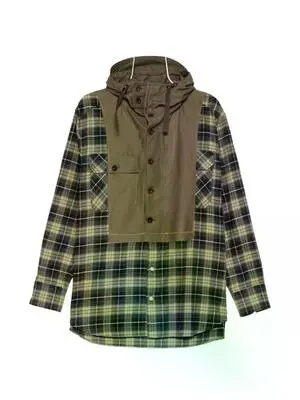 Kolor Check-pattern Patchwork Shirt - Green