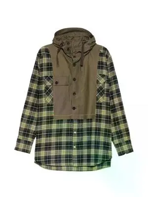 Kolor Check-pattern Patchwork Shirt - Green
