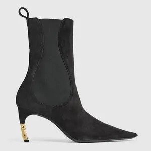 Gucci Castello Suede Bootie With Bamboo Heel
