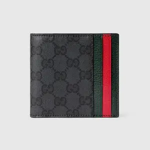 Gucci Bi-fold Wallet With Web Card Slots Gg Canvas - Black