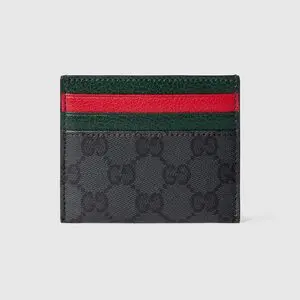 Gucci Card Case With Web Card Slots Gg Canvas - Black