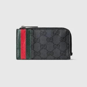 Gucci Long Card Case With Web Card Slots Gg Canvas - Black