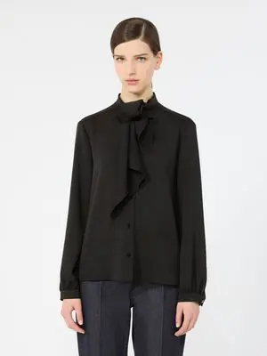 Max Mara Ruffled Silk Charmeuse Shirt - Black