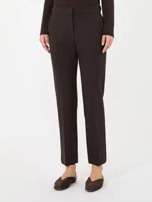 Max Mara Slim Double Woolen Cloth Trousers With Leather Straps And Maxmarabesque Plate - Dark Brown