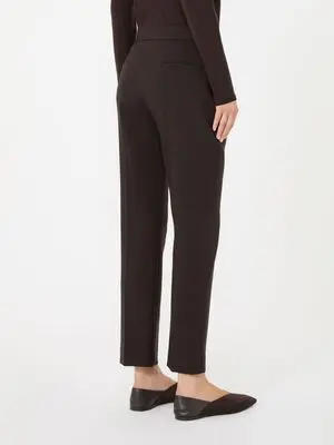 Max Mara Slim Double Woolen Cloth Trousers With Leather Straps And Maxmarabesque Plate - Dark Brown