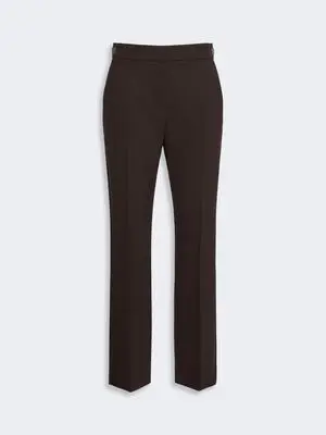 Max Mara Slim Double Woolen Cloth Trousers With Leather Straps And Maxmarabesque Plate - Dark Brown