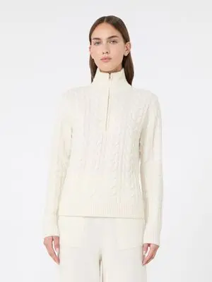 Max Mara Cable-knit Cashmere High-neck Half-zip Sweater