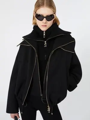 Max Mara Pure Wool Bomber Jacket With Removable Bib