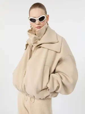 Max Mara Pure Wool Bomber Jacket With Removable Bib