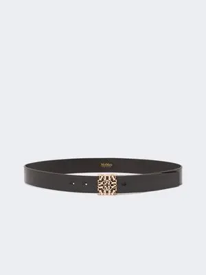 Max Mara Leather Belt With Embellished Buckle - Black