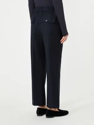 Max Mara Stretch Wool Flannel Trousers - Navy