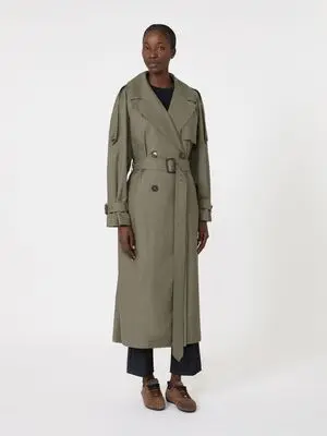 Max Mara Long Double-breasted Trench Coat In Water-repellent Cotton