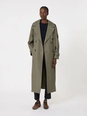 Max Mara Long Double-breasted Trench Coat In Water-repellent Cotton