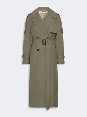 Max Mara Long Double-breasted Trench Coat In Water-repellent Cotton