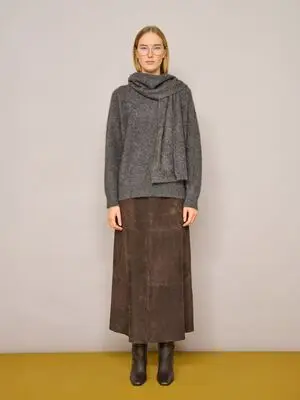 Max Mara Yak Yarn Sweater With Scarf Detail - Medium Grey