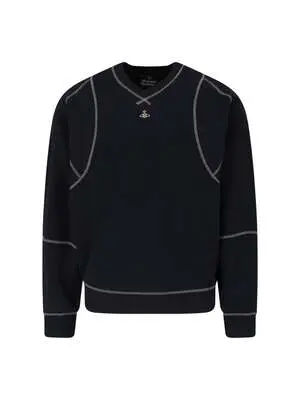 VIVIENNE WESTWOOD Embroidered Logo Contrast Stitch V-neck Sweatshirt - Black