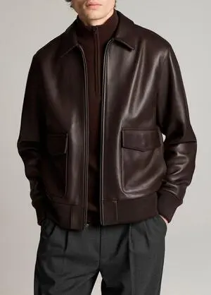 VINCE Men's Leather Aviator Bomber Jacket
