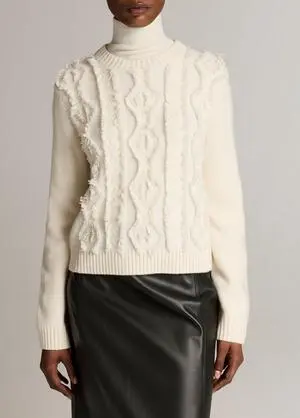 Vince Hand-cut Diamond Cable Wool Sweater With Fringe Detail