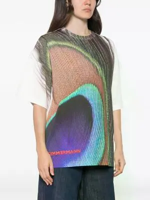 Zimmermann Peacock-print Embroidered T-shirt
