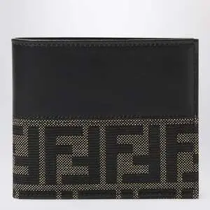 Fendi Ff Zucca Jacquard And Brown Leather Bi-fold Wallet - Black
