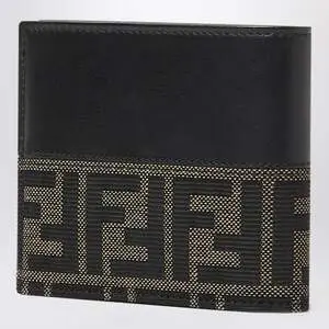 Fendi Ff Zucca Jacquard And Brown Leather Bi-fold Wallet