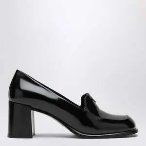 Prada Brushed Leather Heeled Loafers - Black