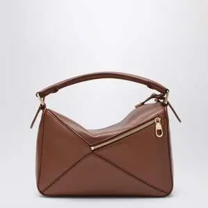 Loewe Small Puzzle Featherlight Bag In Gold Nappa Leather - Brown