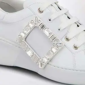 ROGER VIVIER Viv Skate Leather Sneakers With Crystal Embellished Buckle - White