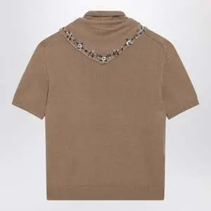 Prada Camel Cashmere Sweater With Jewel Scarf