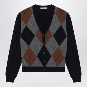 Prada Cashmere Argyle Cardigan - Blue