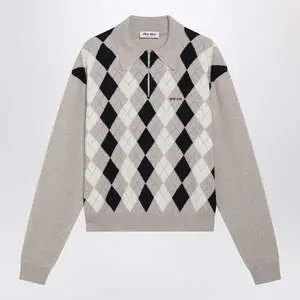 Miu Miu Argyle Cashmere Polo Shirt - Cream