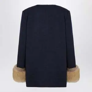 Valentino Garavani Navy Peacoat In Wool Tweed
