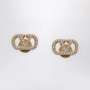 Valentino Garavani Vlogo Signature Gold-tone Earrings With Crystals - Silver