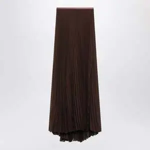 Valentino Garavani Long Skirt In Pleated Silk - Brown