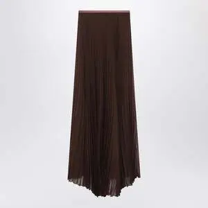 Valentino Garavani Pleated Silk Long Skirt - Brown
