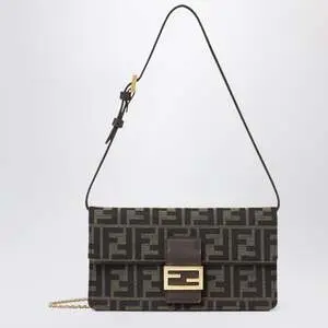 Fendi Tube Wallet On Chain In Ff Zucca Jacquard And Leather - Brown
