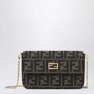 Fendi Tube Wallet On Chain In Ff Zucca Jacquard And Leather - Brown