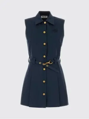 Miu Miu Navy Cotton Sleeveless Dress - Blue