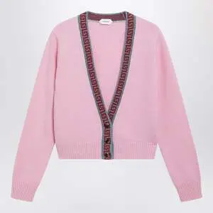 Versace Wool And Cashmere V-neck Cardigan With Medusa Buttons - Pink