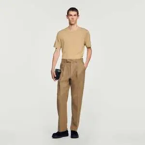 Sandro Wide-leg Virgin Wool Trousers - Beige