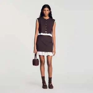 Sandro 2-in-1 Wool Skirt With Ruffles And Logo Belt