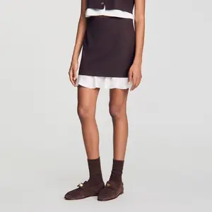 Sandro 2-in-1 Wool Skirt With Ruffles And Logo Belt